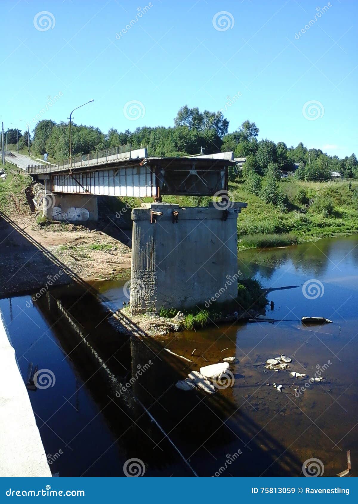 Destroyed bridge stock image. Image of river, ferry, bridge - 75813059
