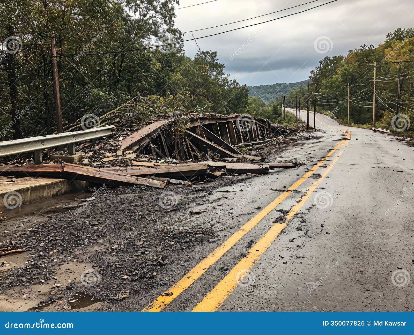 Destroyed Bridge after Storm Damage Road Destruction High Quality Image ...