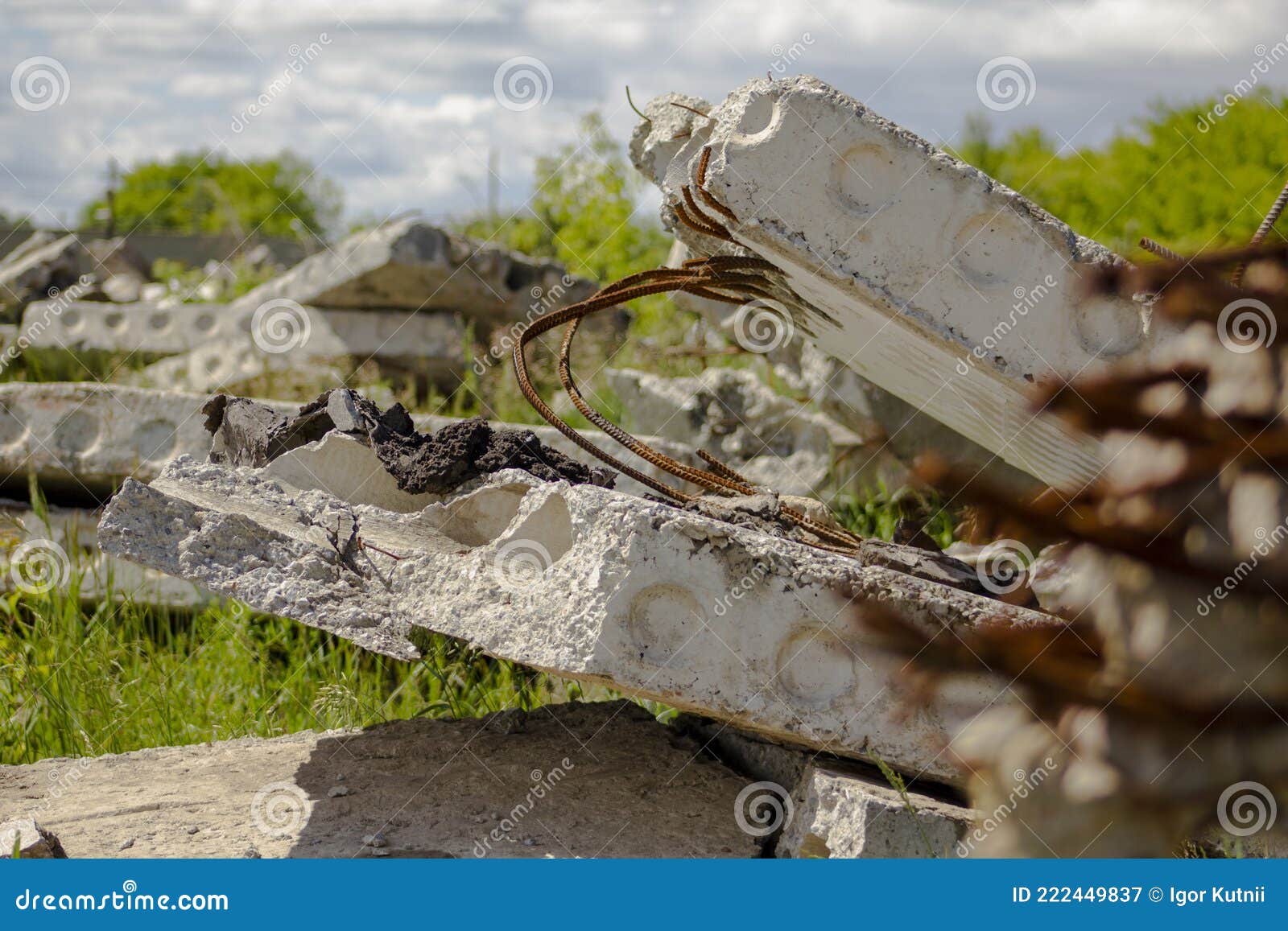 The Destroyed Building Against the Background of the Sky and Greenery ...