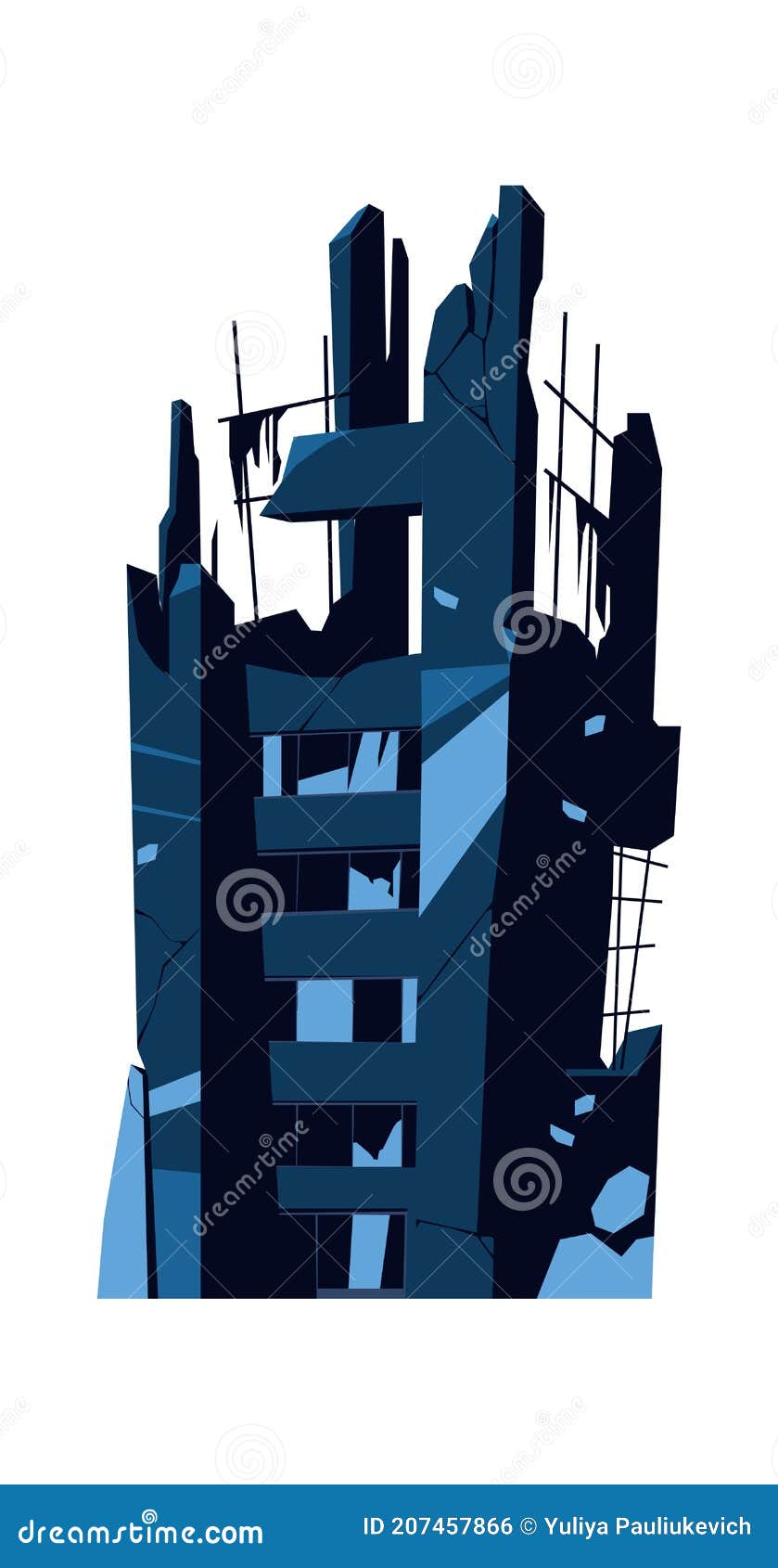 Destroyed Building, Damaged Structure Cartoon Illustration 207457866 ...