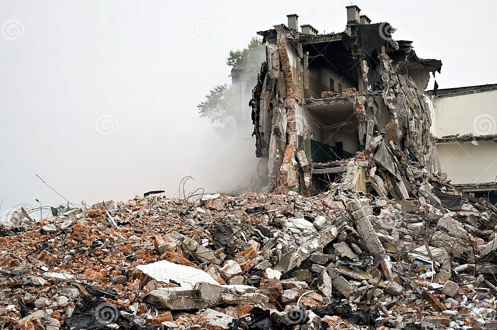 Destroyed Building, Debris. Series Stock Image - Image of climate ...