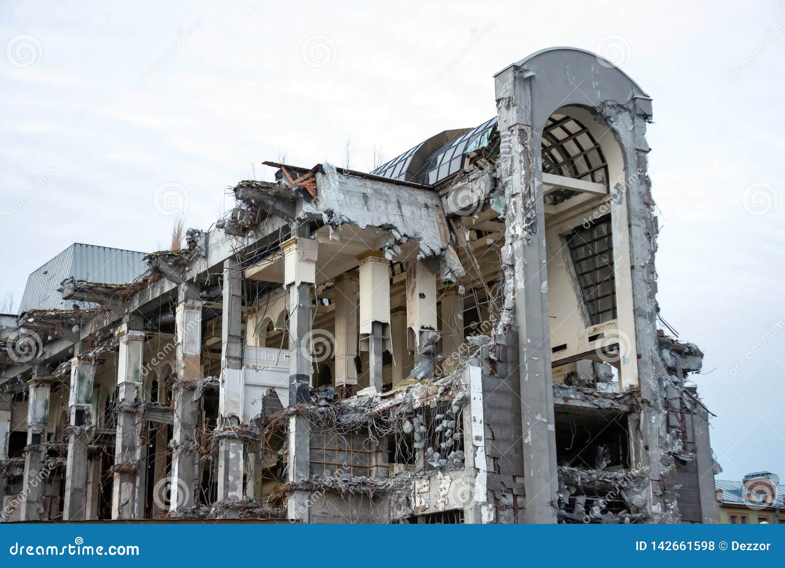 Destroyed Building after Demolition, Man-made Accident. the Supporting ...