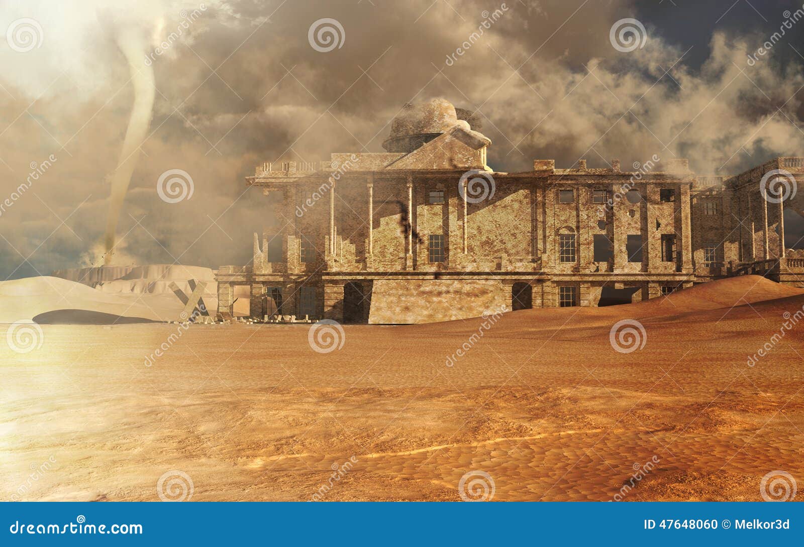 Destroyed Building on the Desert Stock Illustration - Illustration of ...