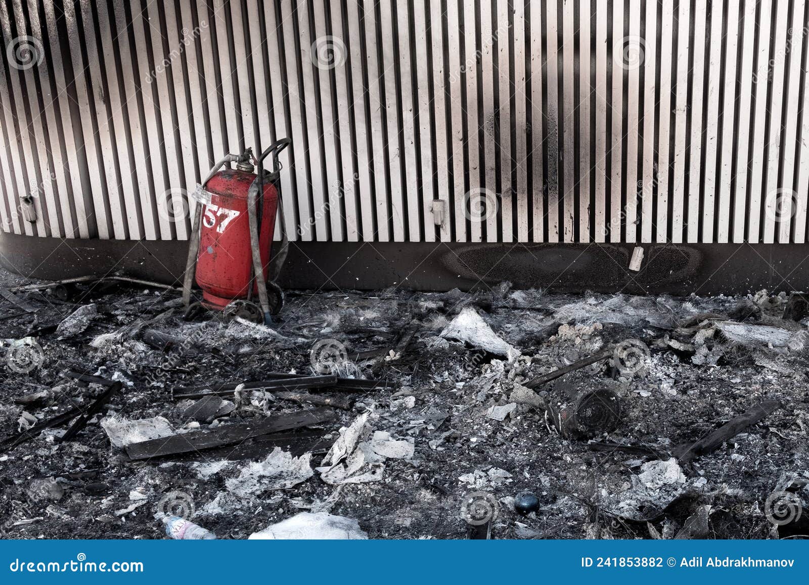 Destroyed Building Interior Due To Fire. Black Burnt Things after Arson ...