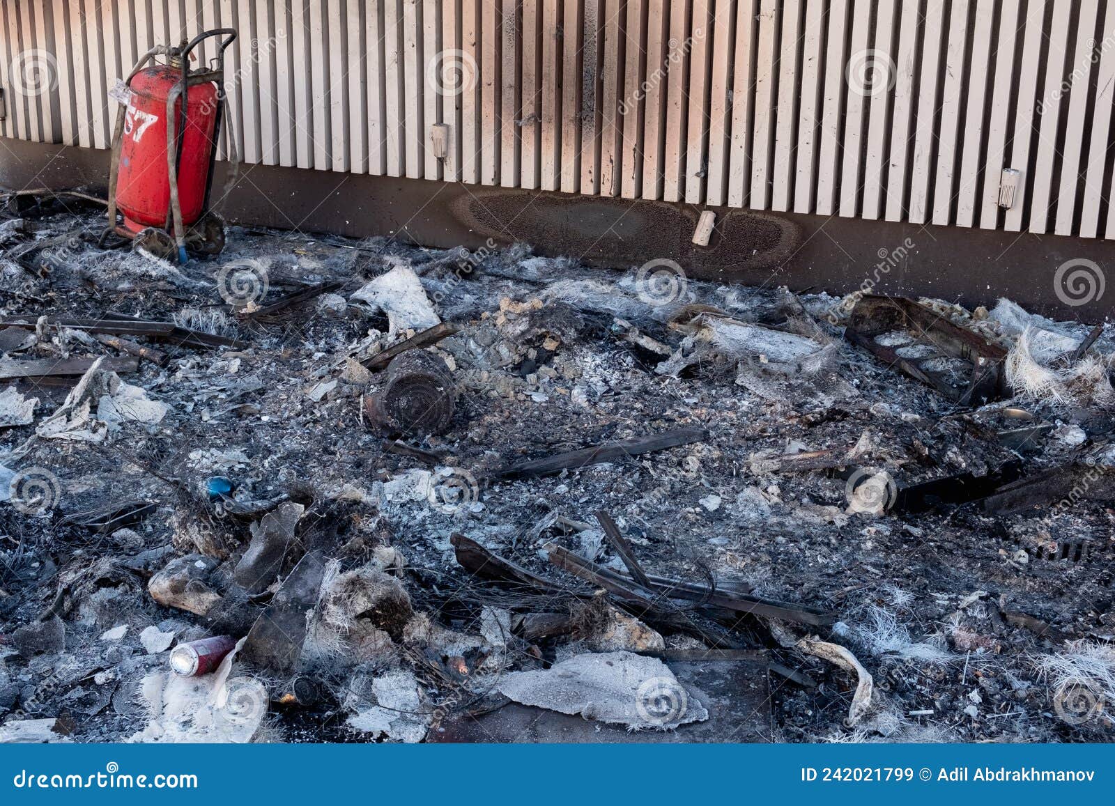 Destroyed Building Interior Due To Fire. Black Burnt Things after Arson ...