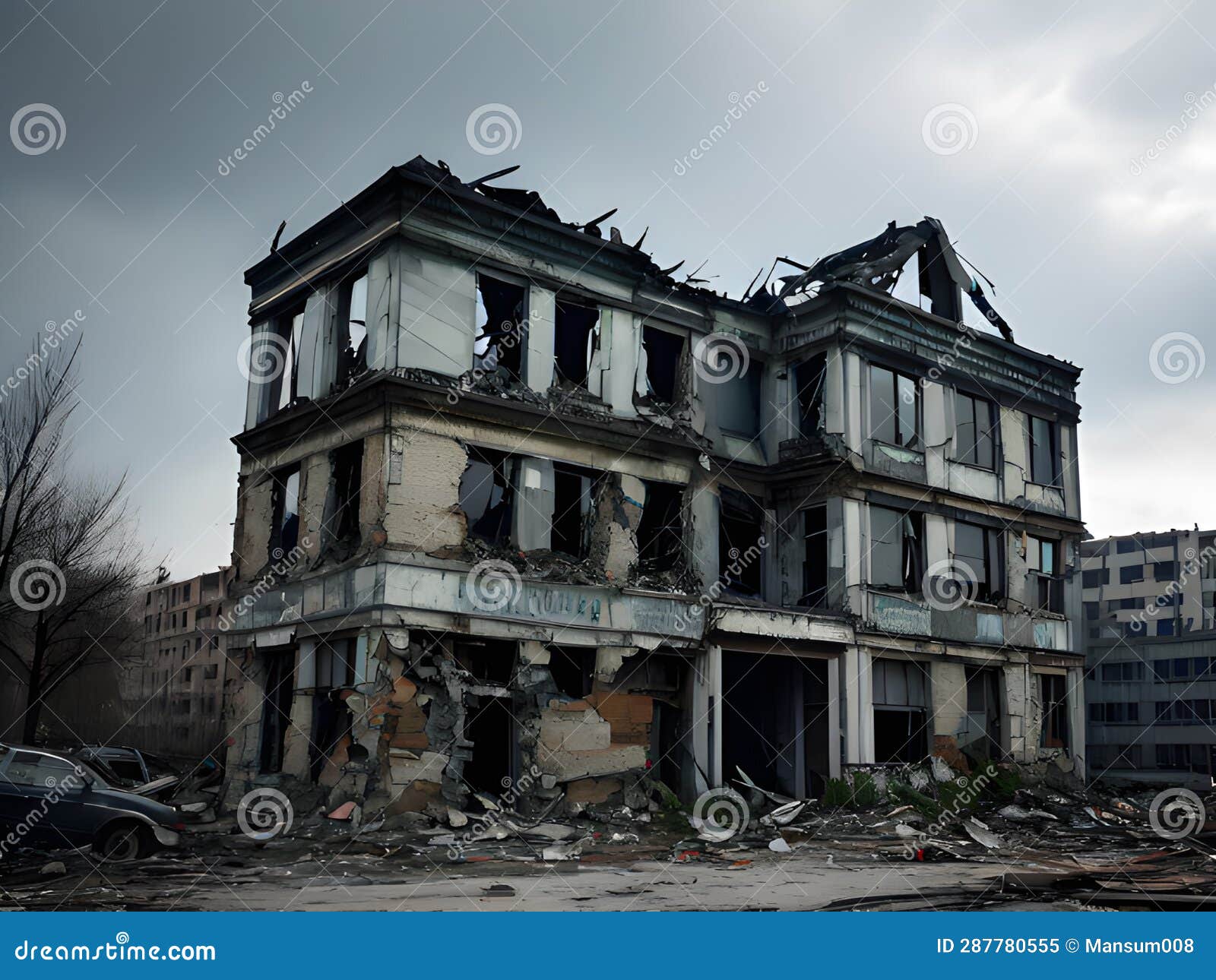 Destroyed Building in a Residential Center, Ai Generated Stock ...
