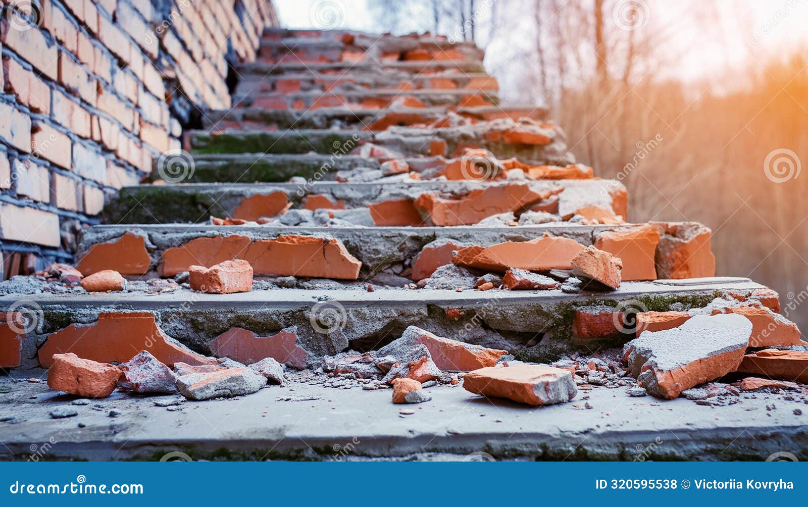 Destroyed Building, Wall with Bricks and Broken Pieces of Concrete ...