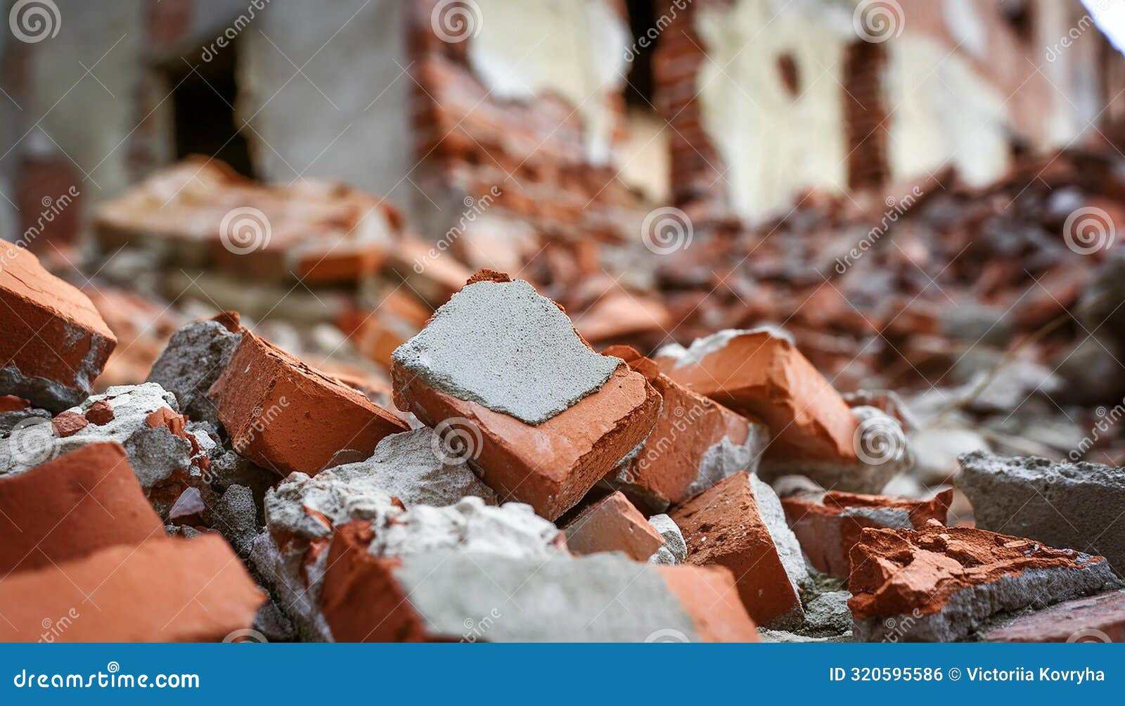 Destroyed Building, Wall with Bricks and Broken Pieces of Concrete ...