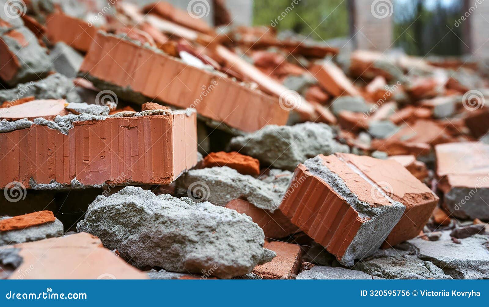 Destroyed Building, Wall with Bricks and Broken Pieces of Concrete ...