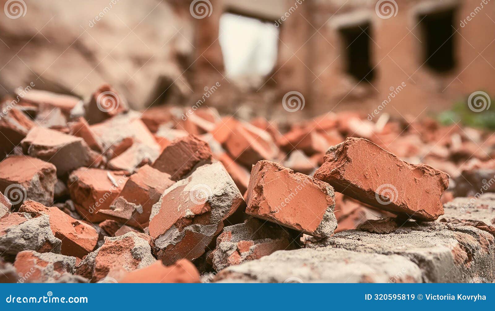 Destroyed Building, Wall with Bricks and Broken Pieces of Concrete ...