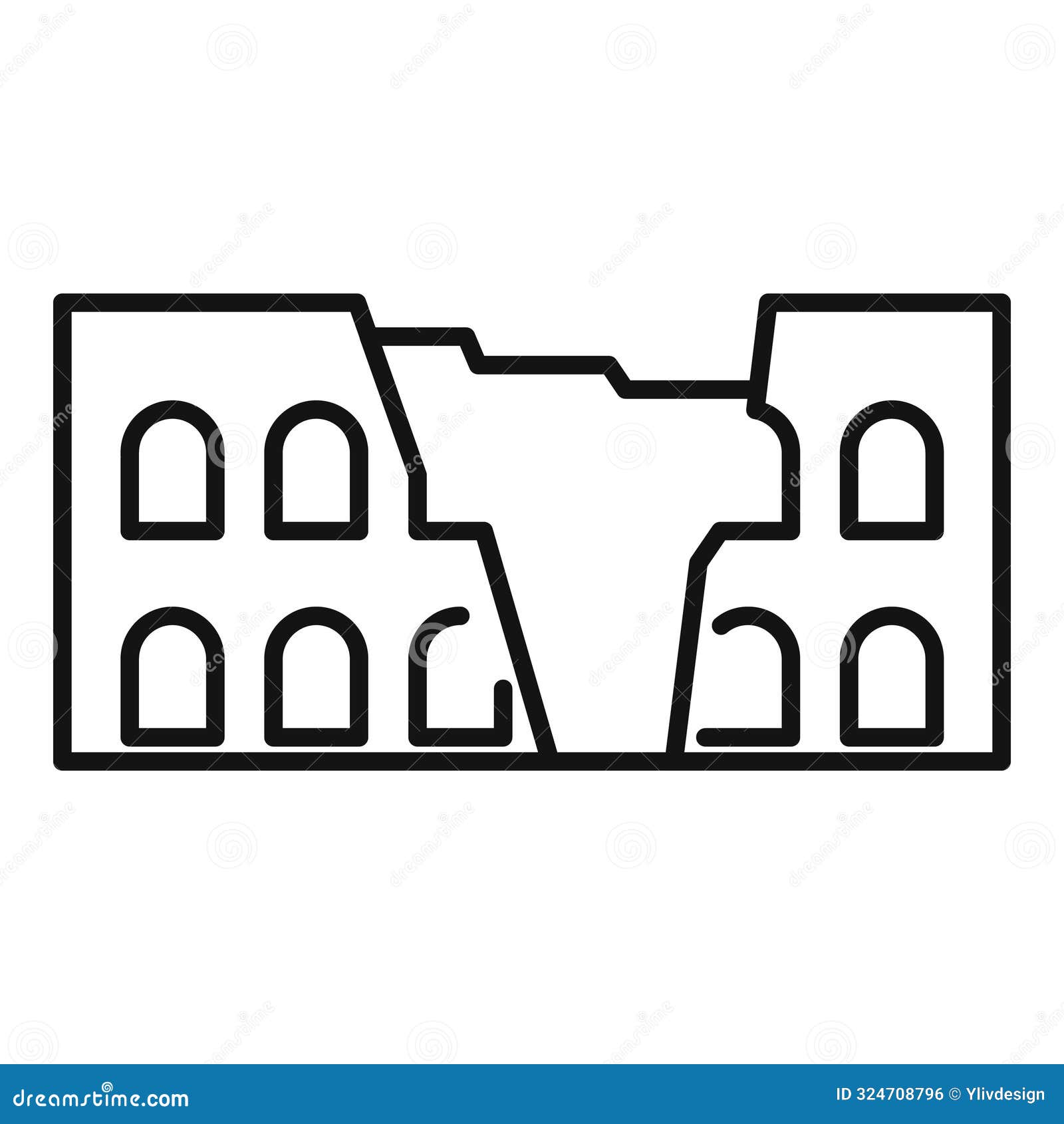 Destroyed Building after War or Earthquake Linear Icon Stock ...