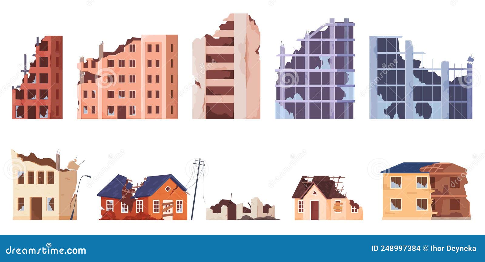 Destroyed Buildings, Collapsed Walls And Broken Windows. Consequences ...