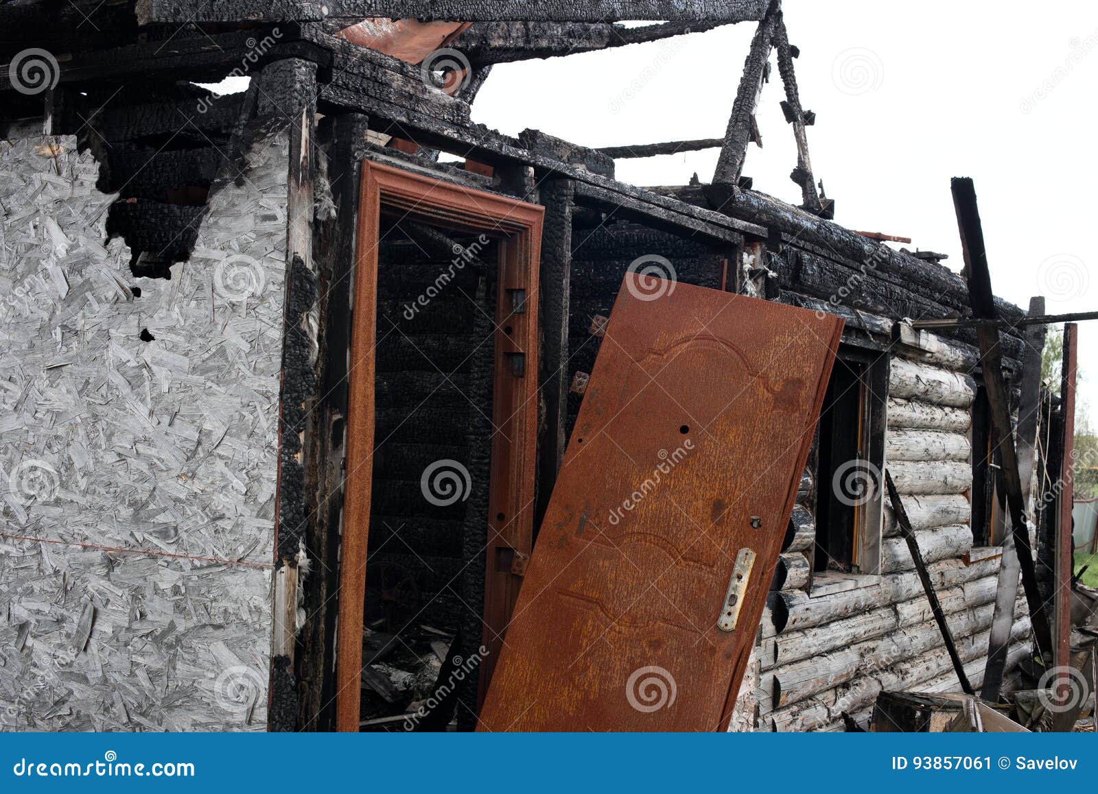 Destroyed Burned Wooden House Stock Image - Image of destruction ...
