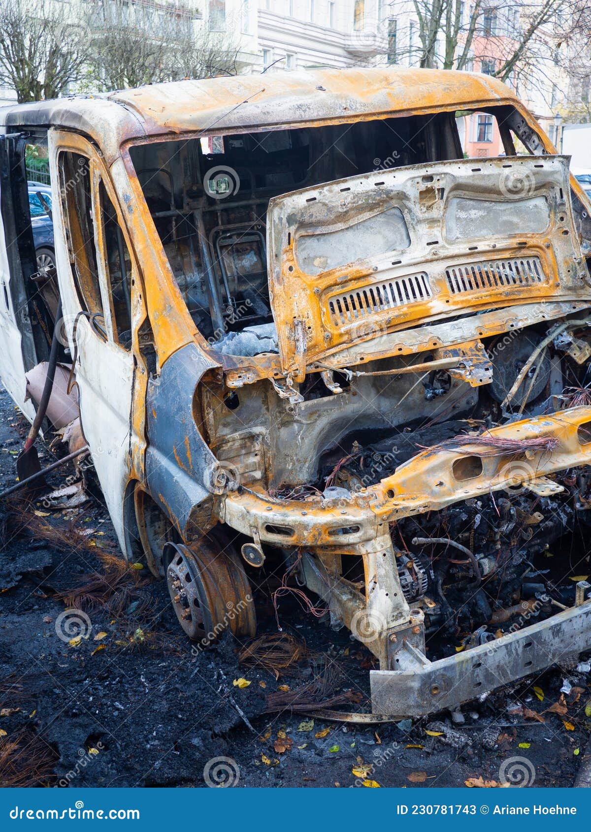 Destroyed Burnt Out White Van Stock Image - Image of carcass, dirty ...