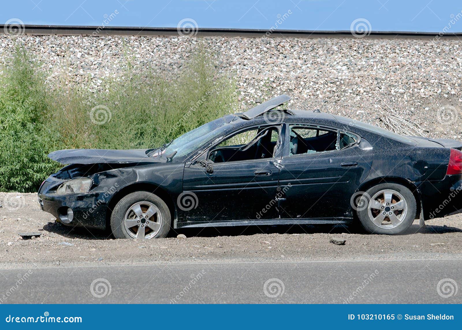 Destroyed Car on Side of the Road Stock Image - Image of metal ...