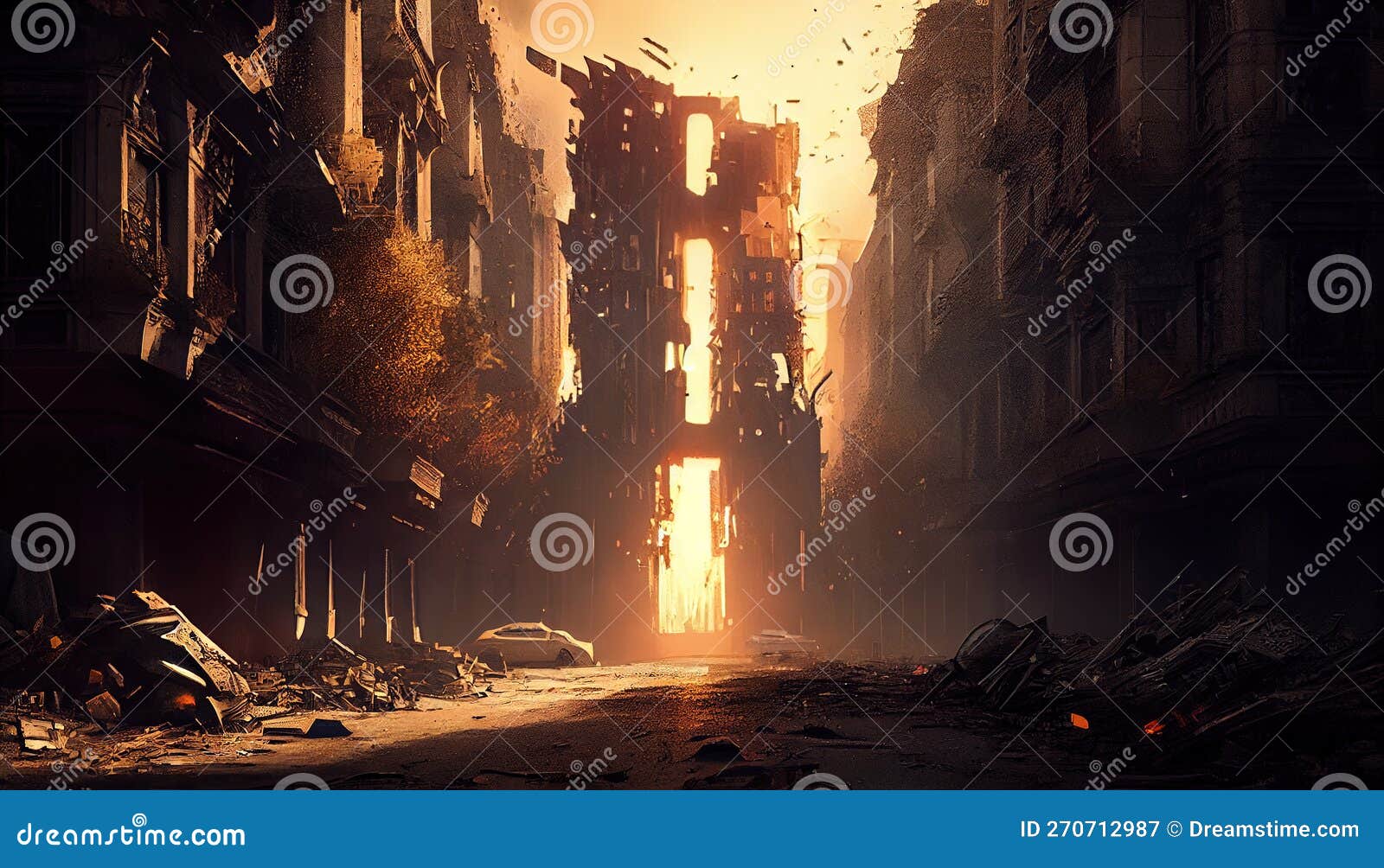 Destroyed city background stock illustration. Illustration of nuclear ...