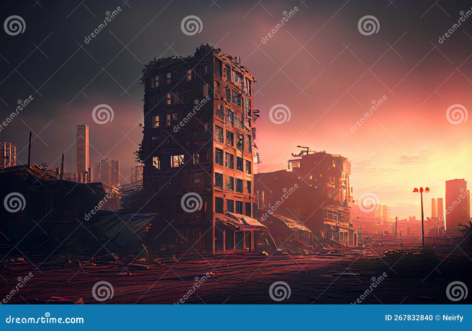 Destroyed city background stock illustration. Illustration of destroy ...