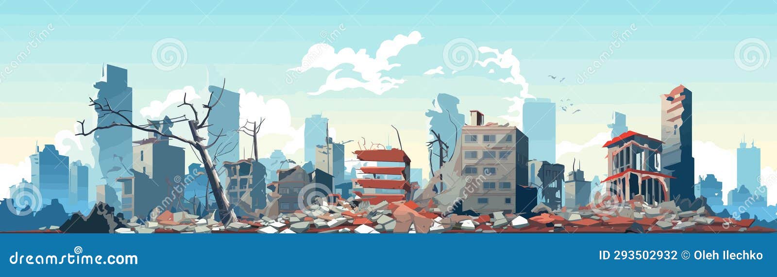 Destroyed City Demolished Buildings Vector Flat Isolated Illustration ...