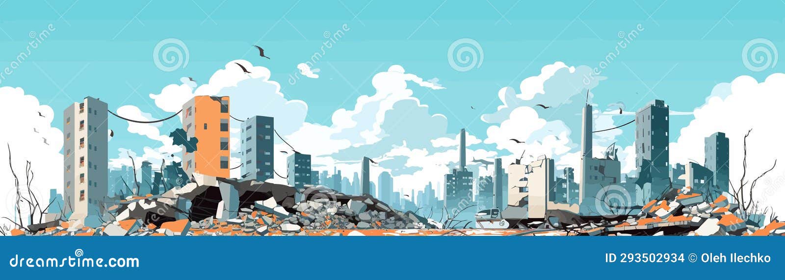 Destroyed City Demolished Buildings Vector Flat Isolated Illustration ...