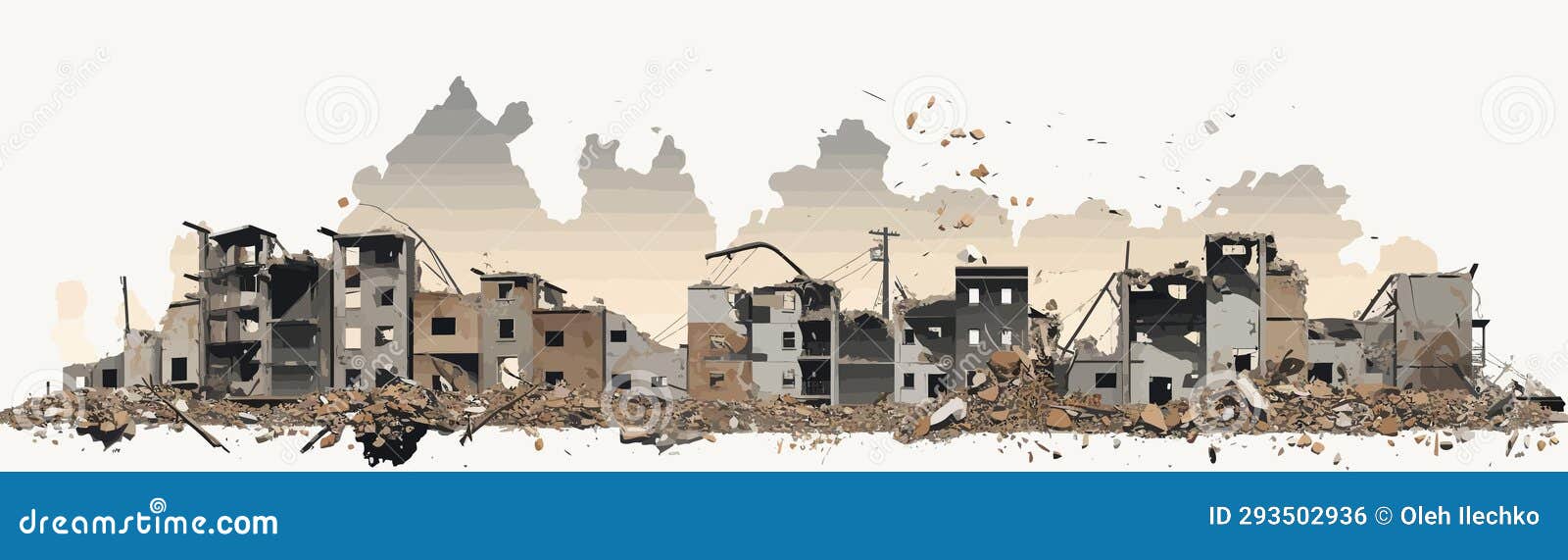 Destroyed City Demolished Buildings Vector Flat Isolated Illustration ...
