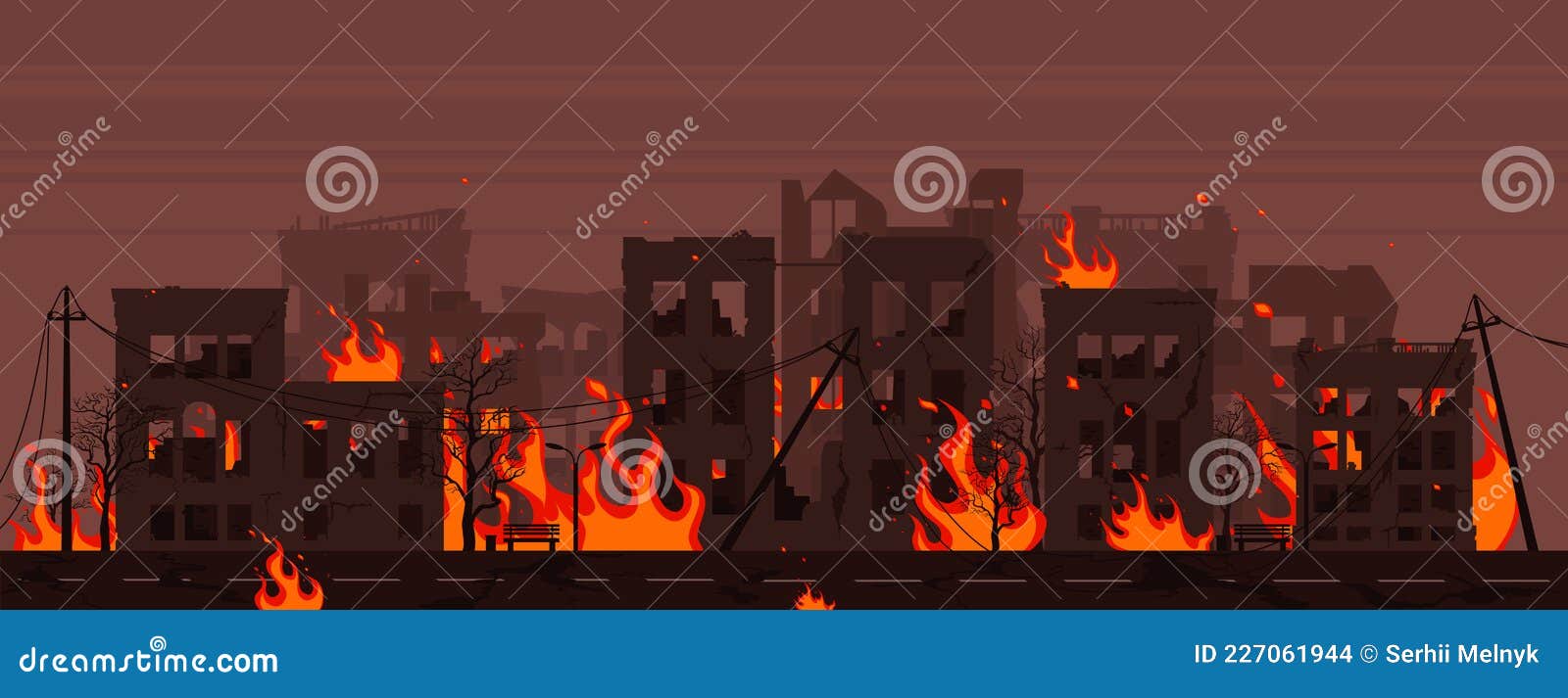City on Fire stock vector. Illustration of world, burn - 227061944