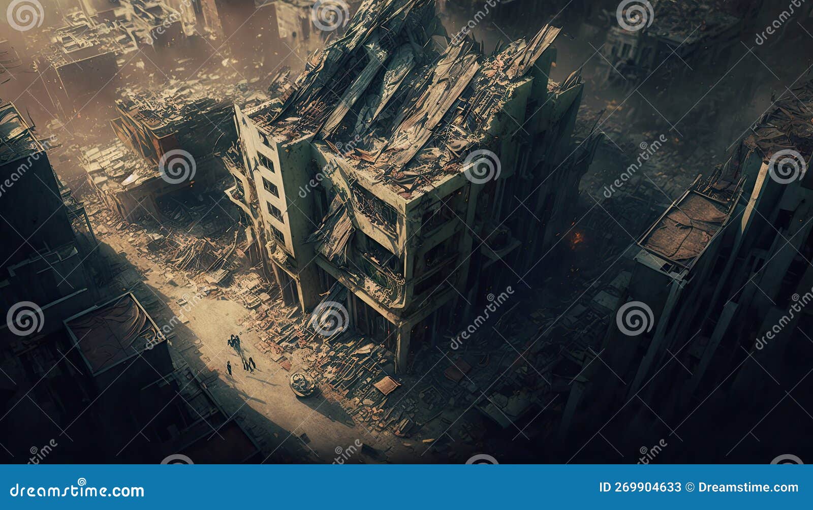Generative AI Destroyed Quarter City With Collapsed Buildings And ...