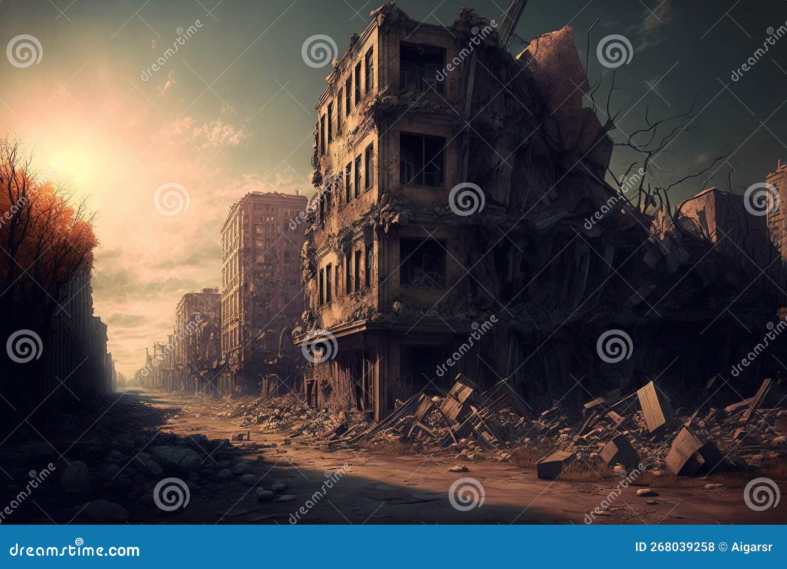 Destroyed City, Post-apocalyptic City, War Zone Stock Illustration ...