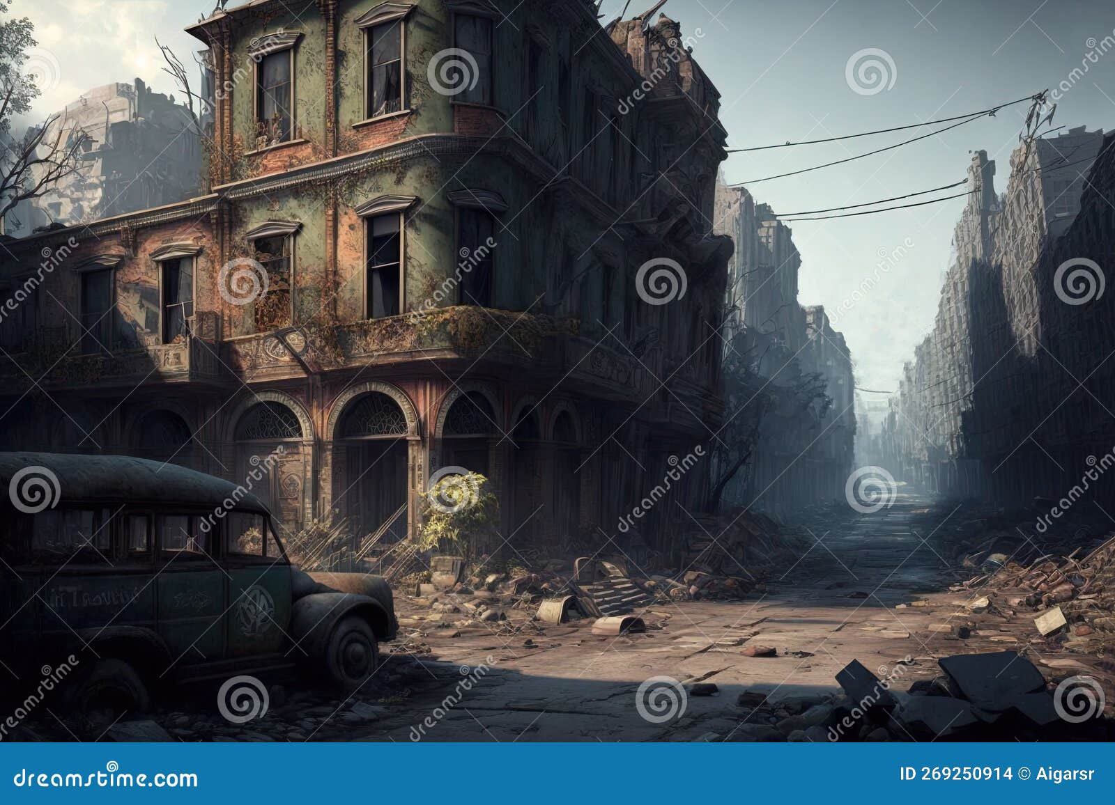 Destroyed City, Post-apocalyptic, War Zone Stock Illustration ...
