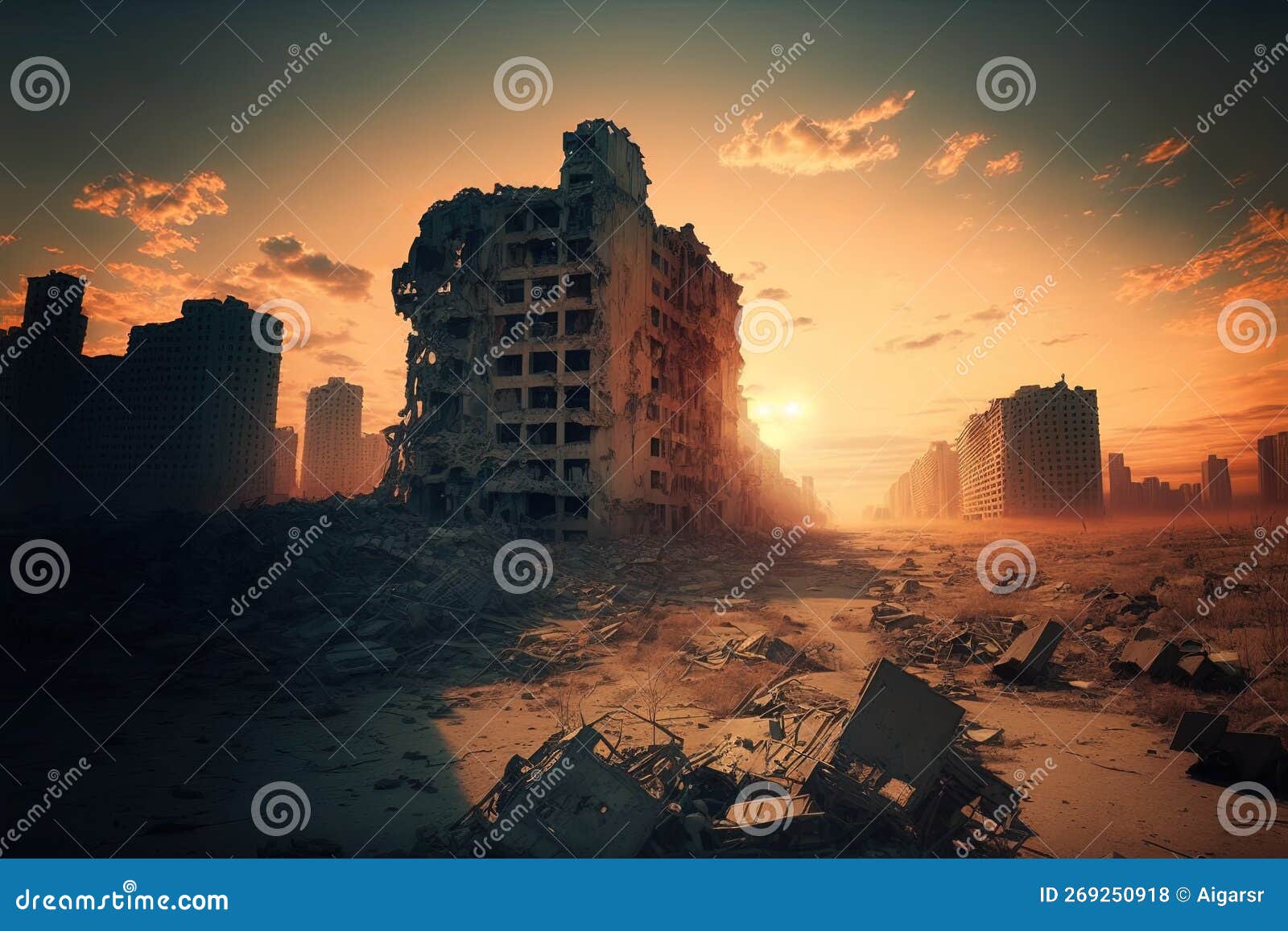 Destroyed City, Post-apocalyptic, War Zone Stock Illustration ...