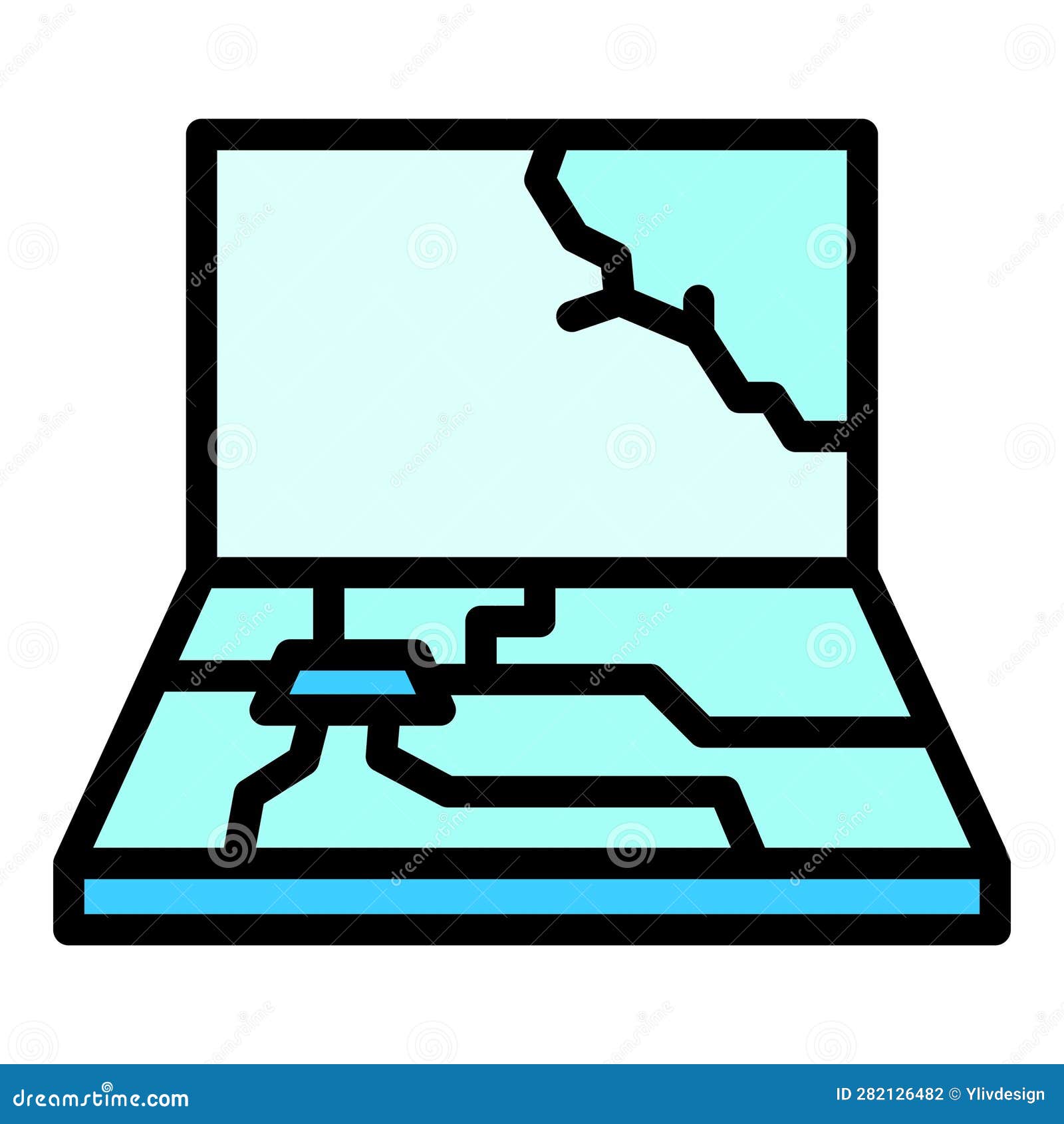 Destroyed Computer Con, Outline Style Stock Illustration - Illustration ...
