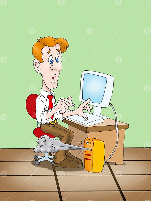 Destroyed Computer in the Office Stock Illustration - Illustration of ...