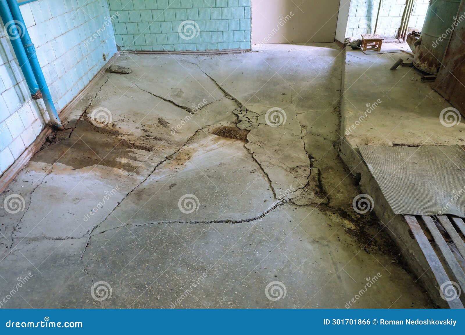 Destroyed Concrete Flooring Due To Subsidence of the Base Soil Stock ...