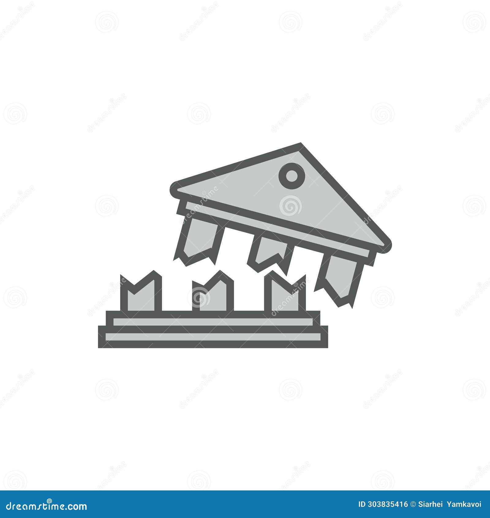 The Destroyed Cracked Collapsed Building. Vector Illustration. Stock ...