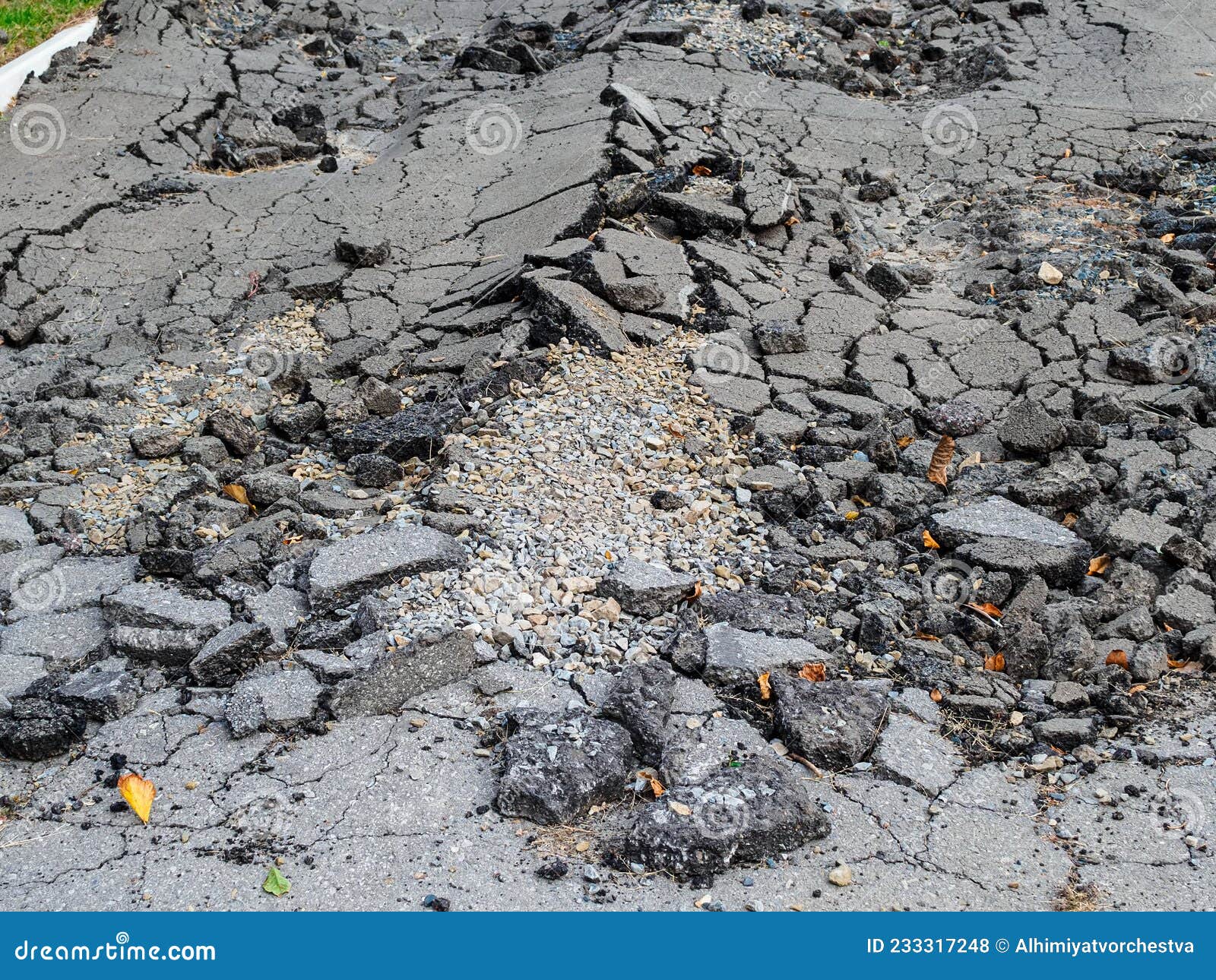 Destroyed Cracked Sidewalk. Pieces of Asphalt Stock Photo - Image of ...
