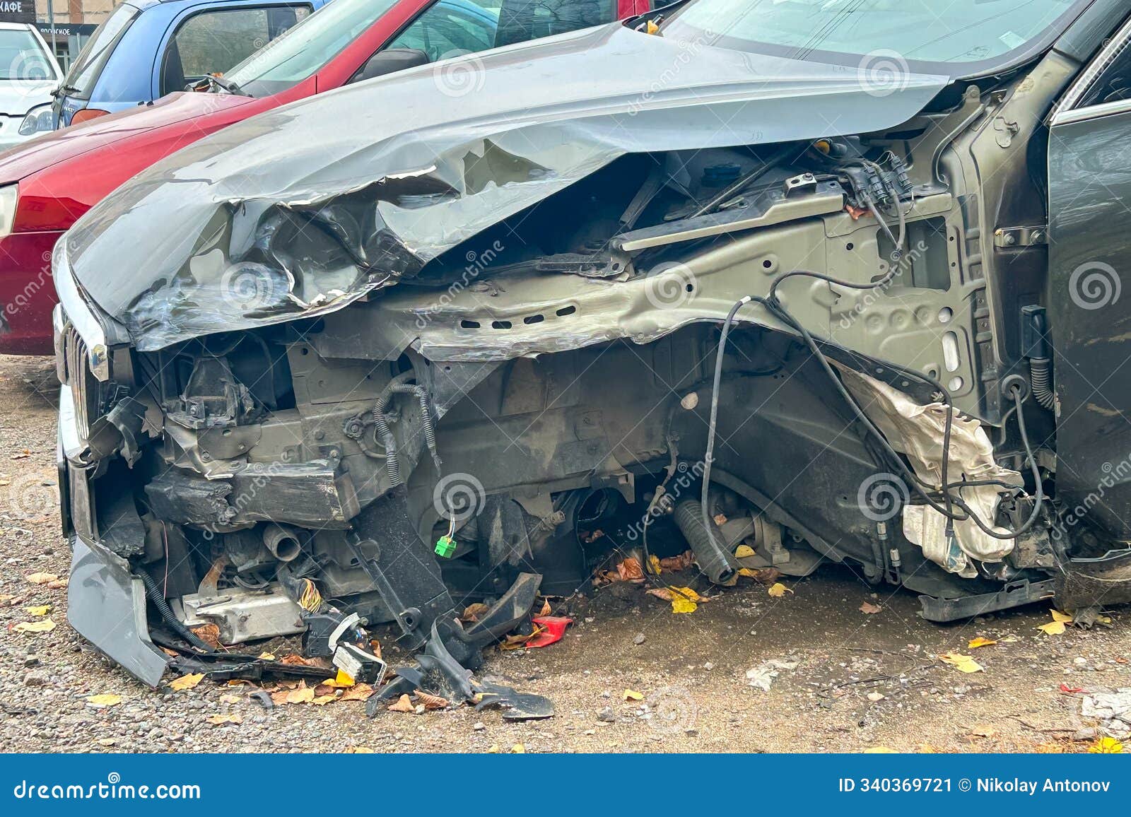 Destroyed Crashed Car Outdoors after Car Crash Traffic Accident. Car ...