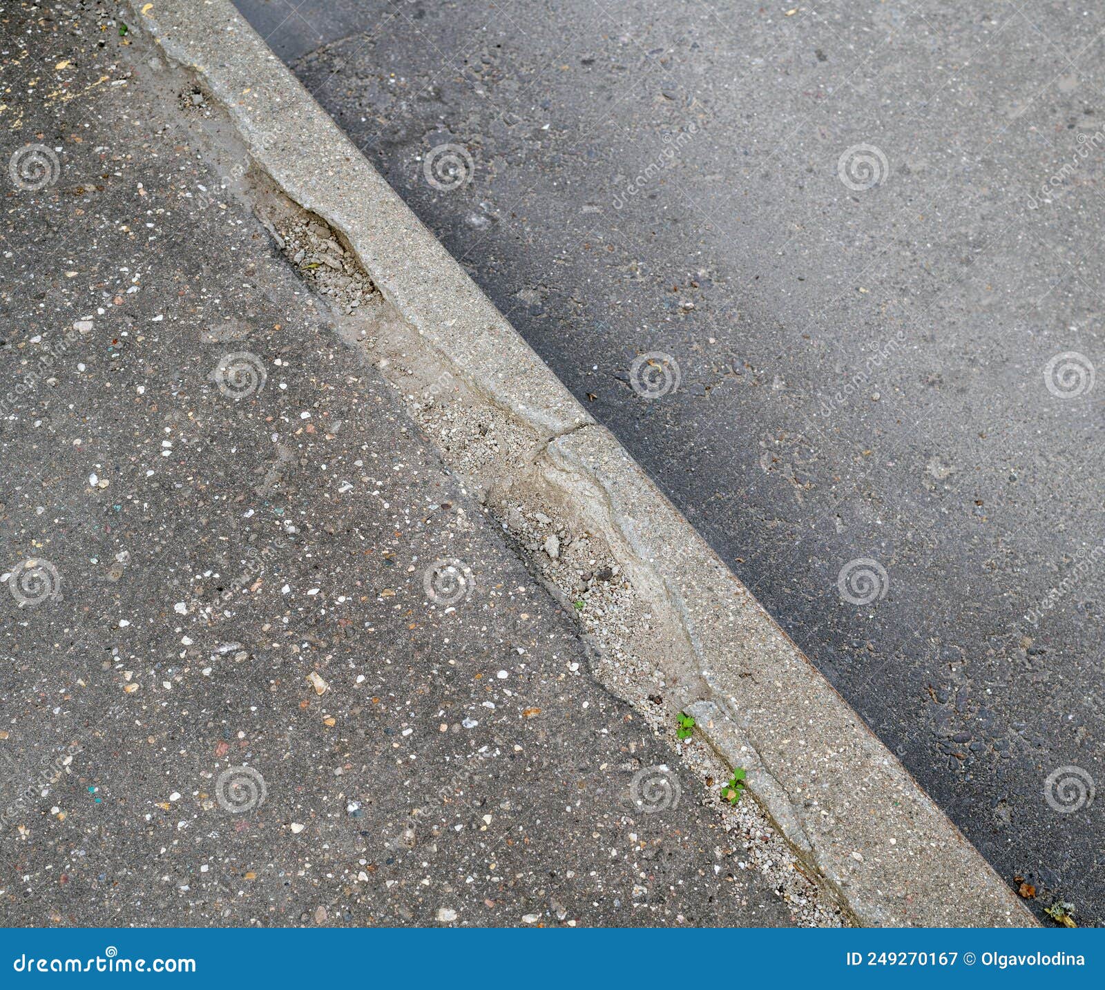 Destroyed Curb Stone on the Sidewalk by the Road Stock Image - Image of ...