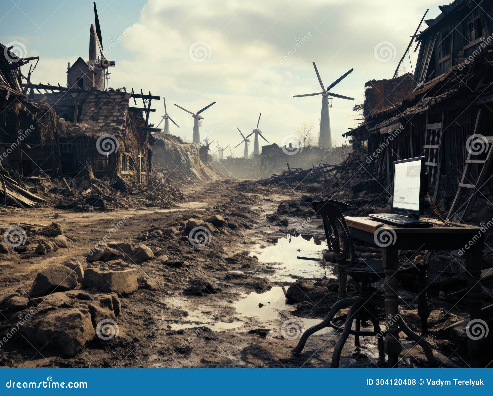 Destroyed of Electricity Supply Building. Broken Power Industry ...