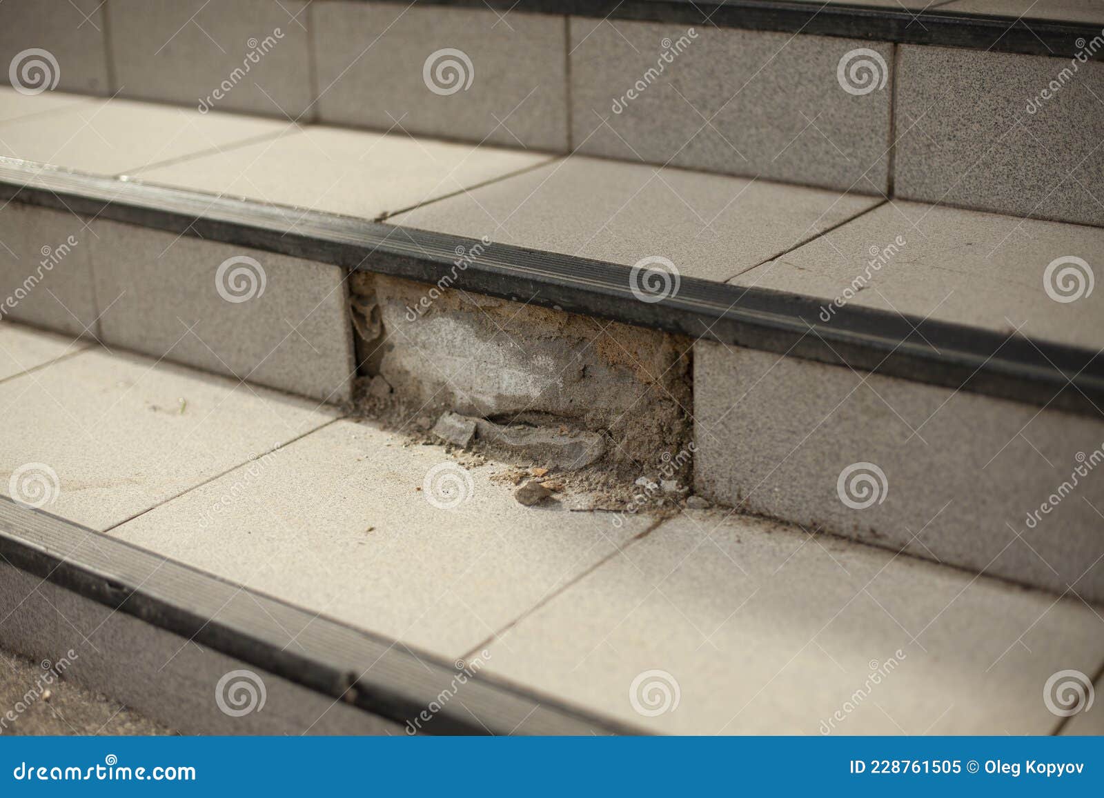 Destroyed Facing of Steps. Collapsed Tiles Stock Image - Image of ...