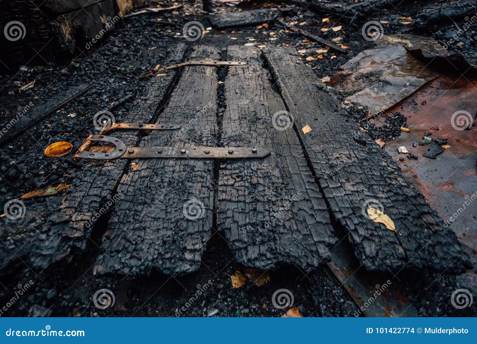 Destroyed by Fire Wooden Door of Completely Burned House Stock Photo ...