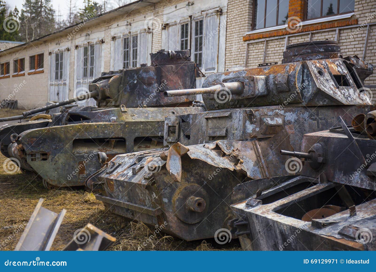 Destroyed german old tanks stock image. Image of performance - 69129971