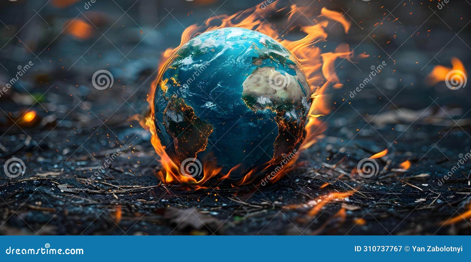 Destroyed Globe on Fire Emphasizes Global Warming Crisis Planetary ...