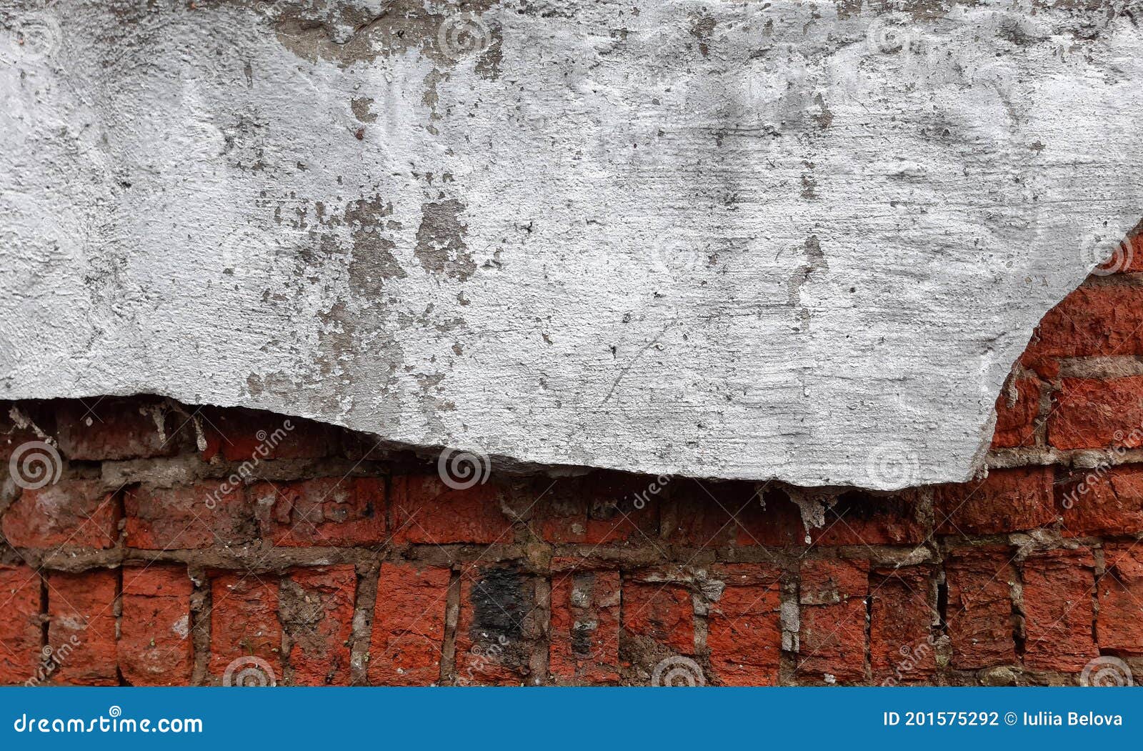 Destroyed Gray Plaster on a Red Brick Wall. Background Stock Photo ...