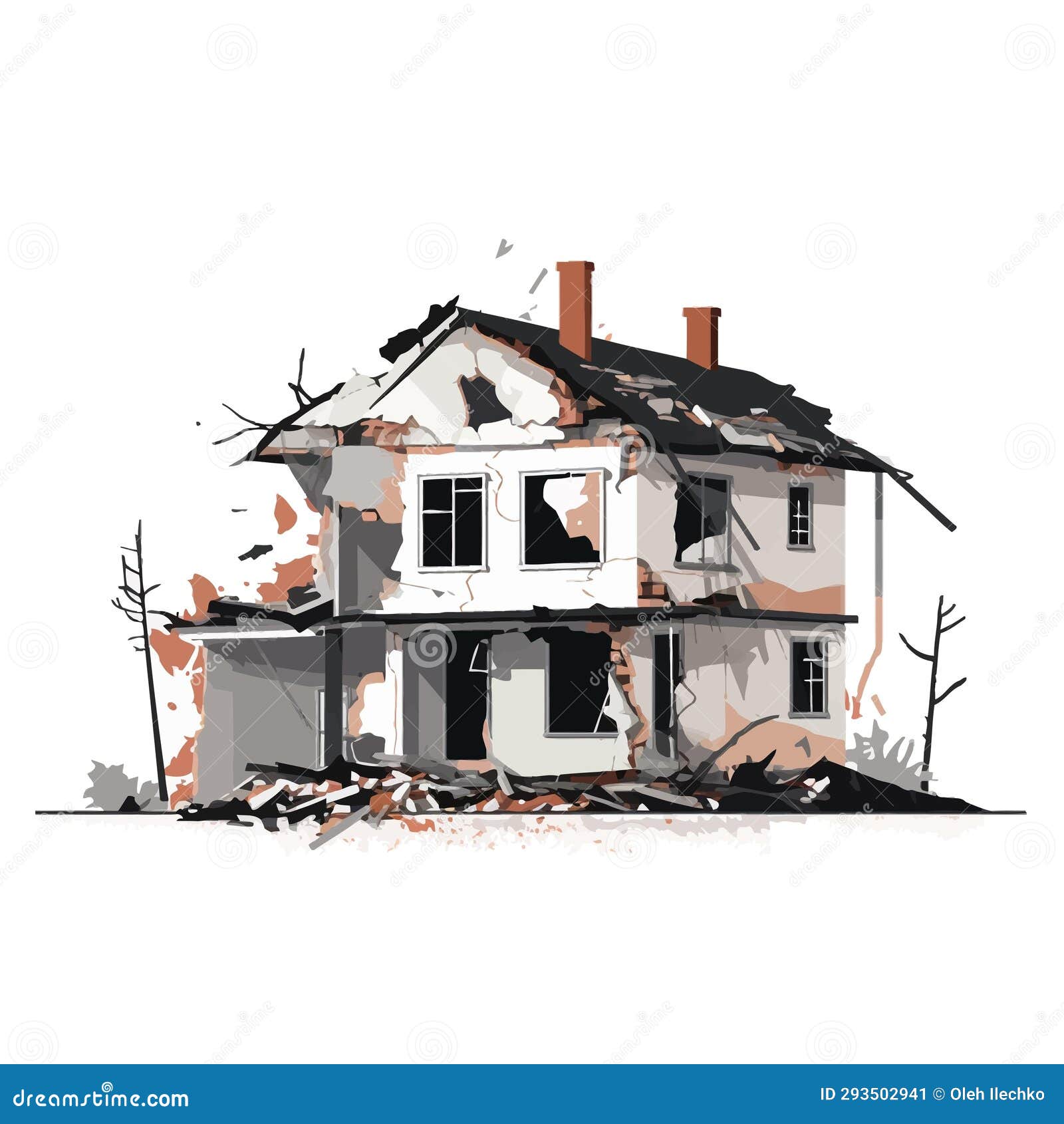 Destroyed Home Demolished Building Vector Flat Isolated Illustration ...