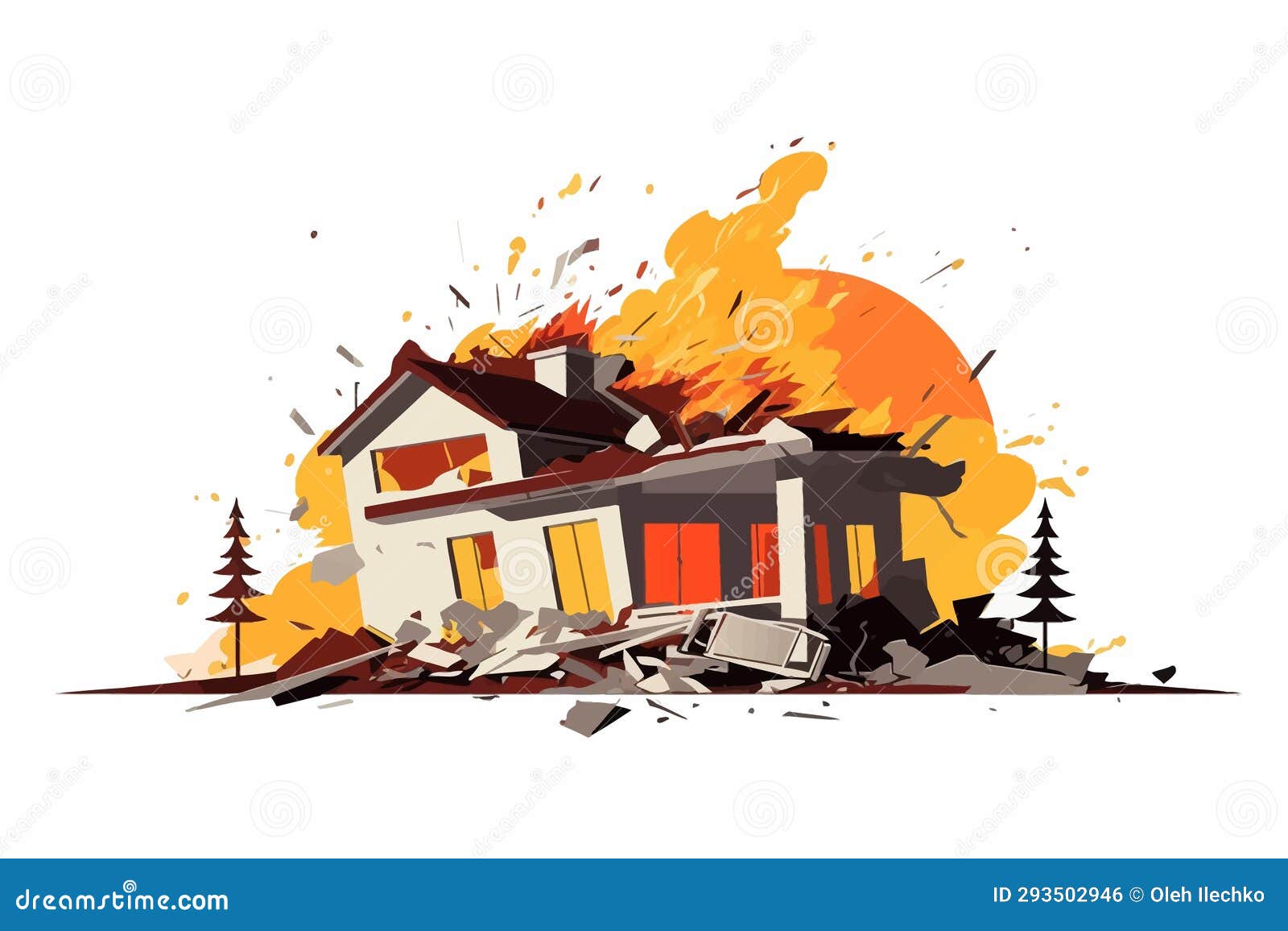 Destroyed Home Demolished Building Vector Flat Isolated Illustration ...