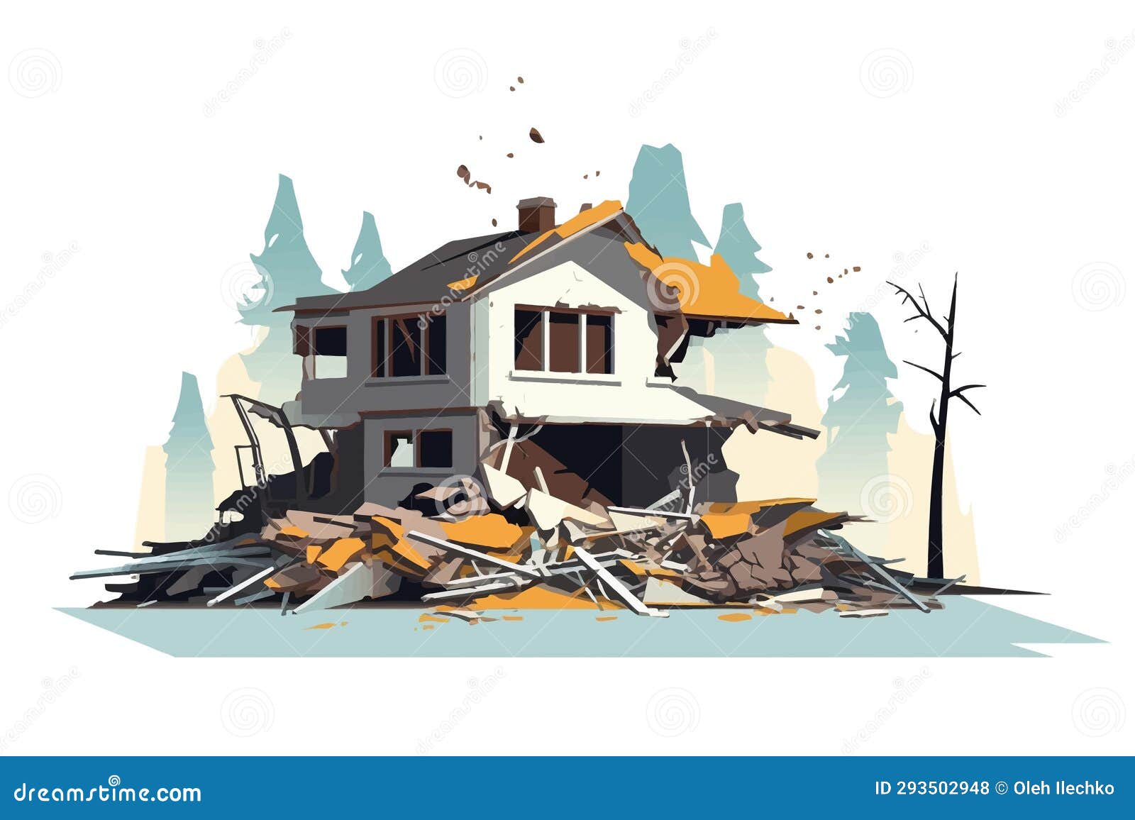 Destroyed Home Demolished Building Vector Flat Isolated Illustration ...