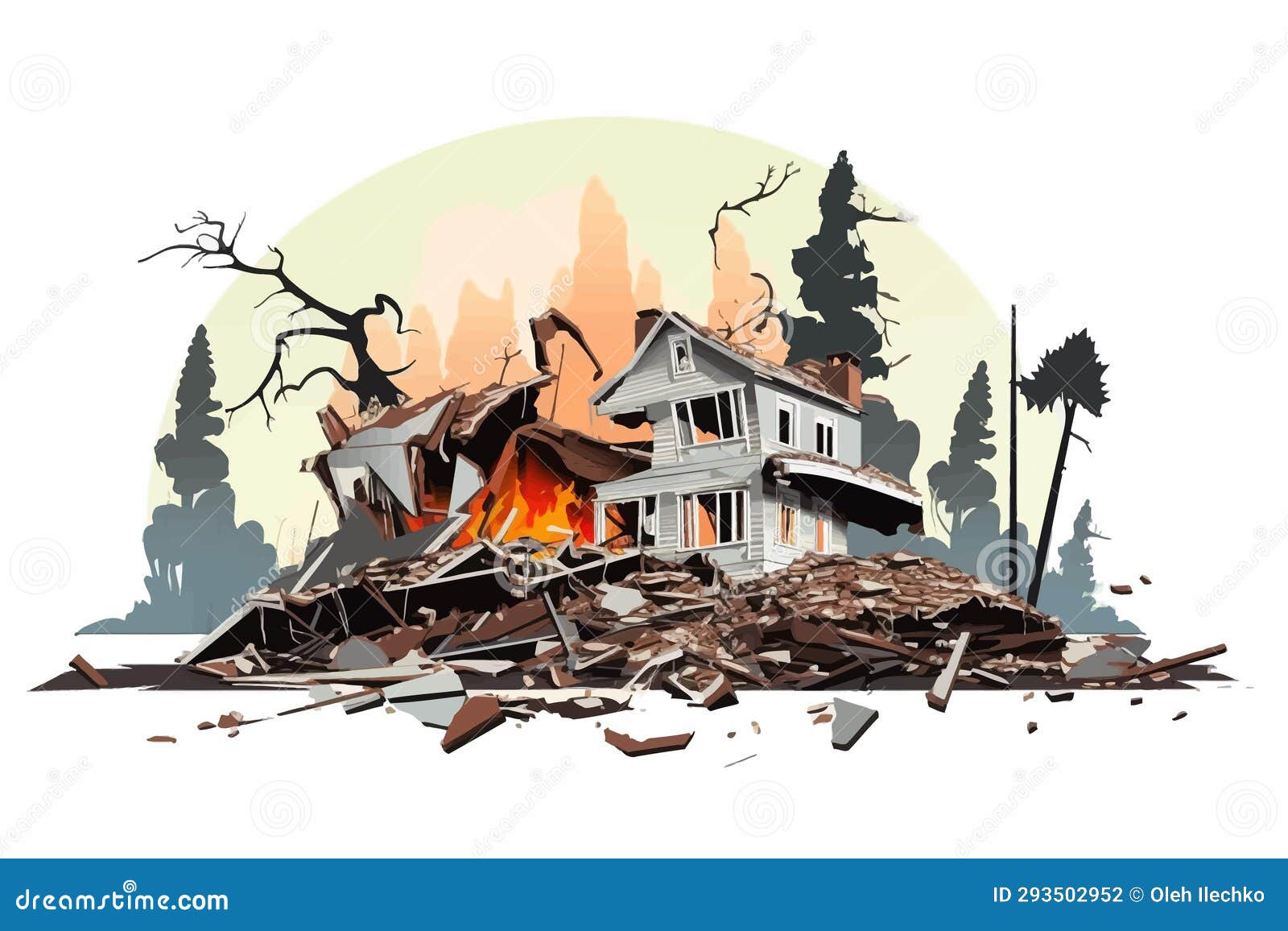 Destroyed Home Demolished Building Vector Flat Isolated Illustration ...