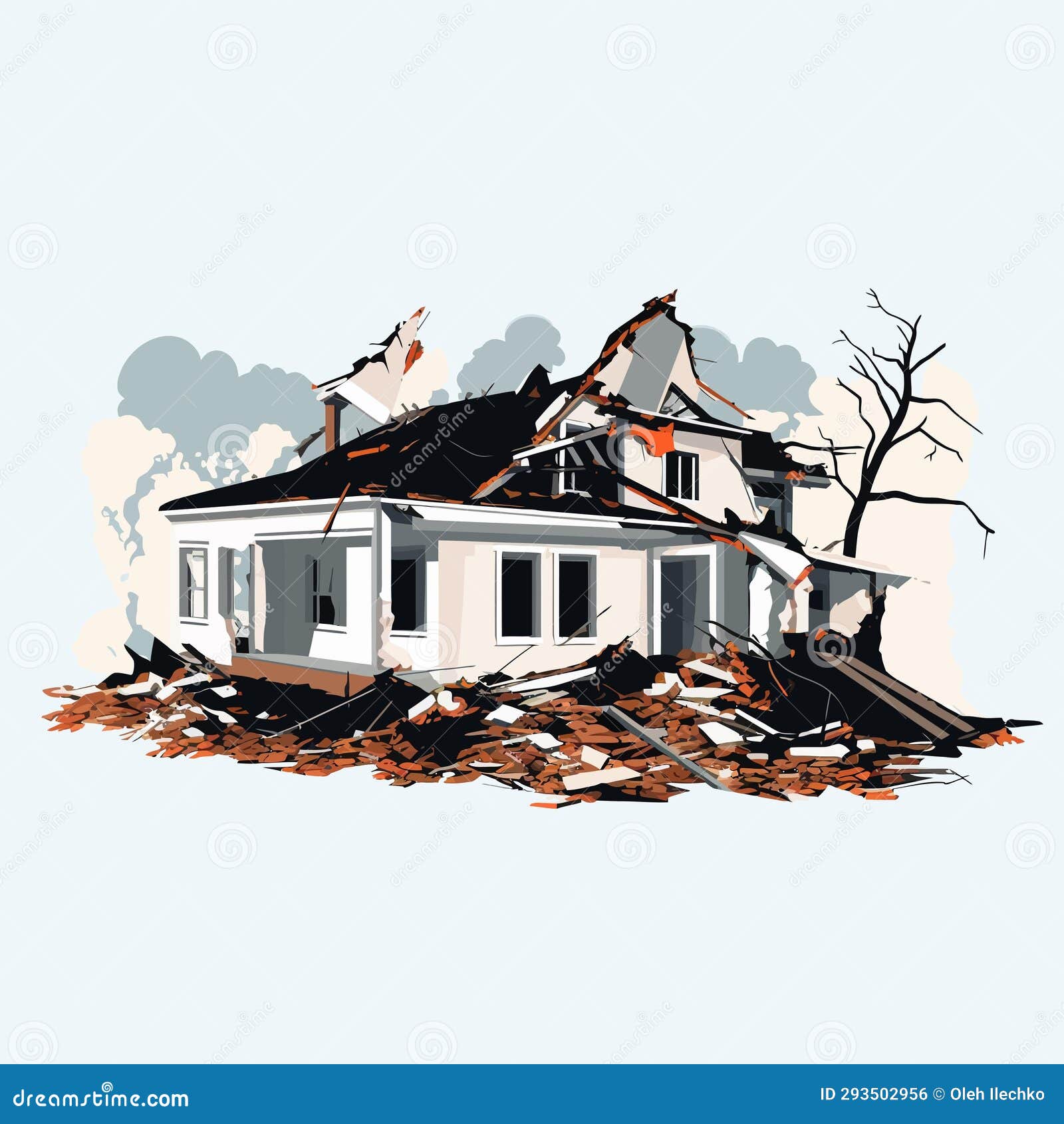 Destroyed Home Demolished Building Vector Flat Isolated Illustration ...