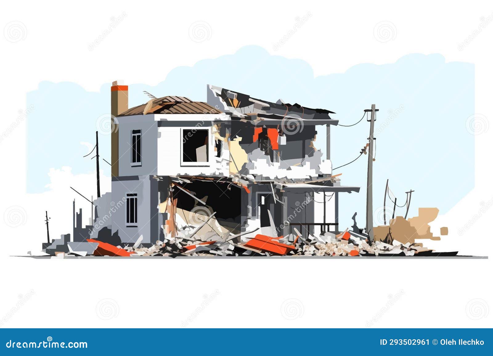 Destroyed Home Demolished Building Vector Flat Isolated Illustration ...