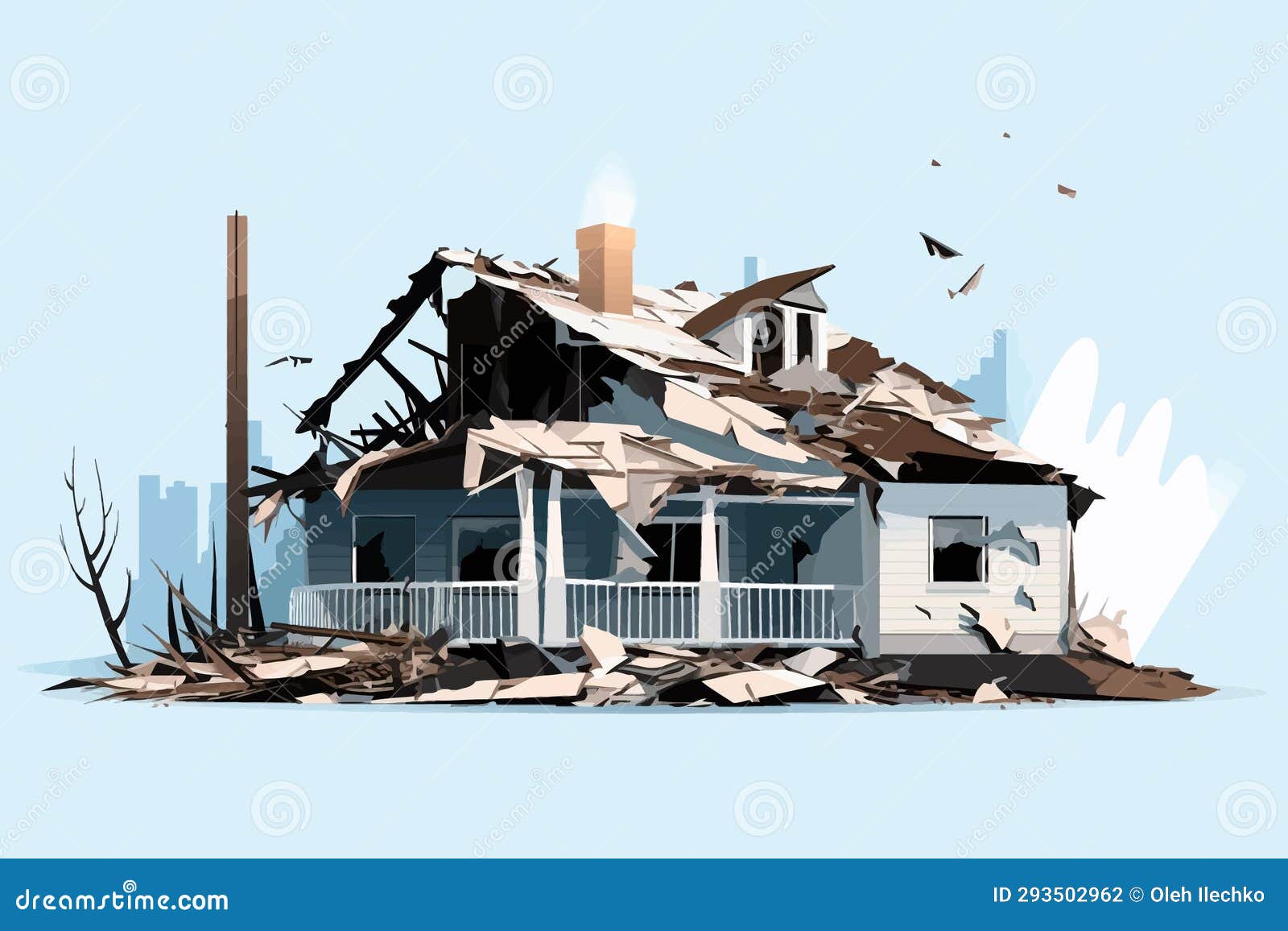 Destroyed Home Demolished Building Vector Flat Isolated Illustration ...