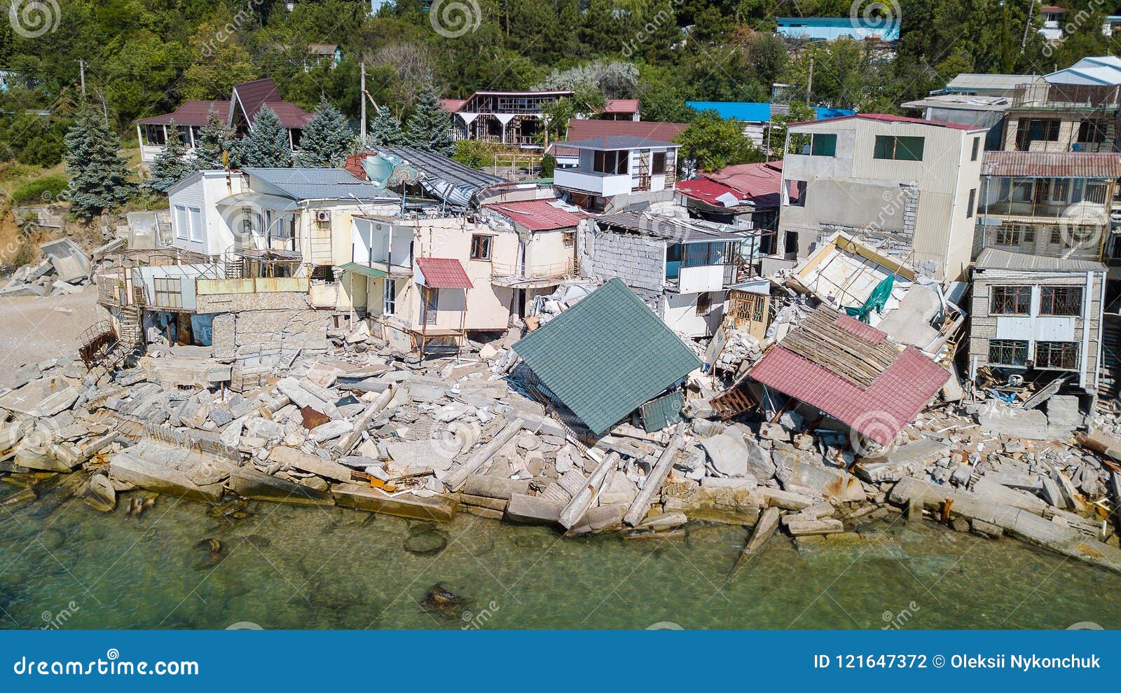 The Destroyed House after the Earthquake on the Seashore Stock Photo ...